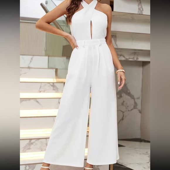 Tops | Luxe White Cross Cross Halter Top | Poshmark